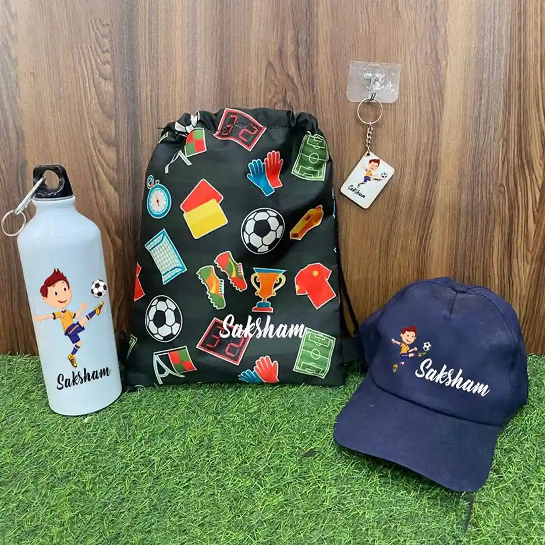 Personalized Drawstring Bag with Cap Combo for Kids