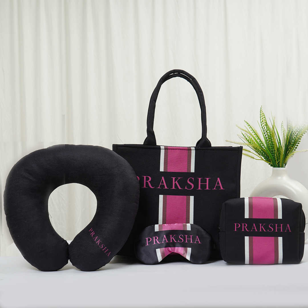 Customized Black & Pink Strap Printed Combo Gift Set
