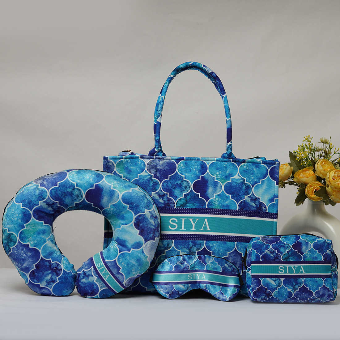 Customized Ethnic Motifs Blue Printed Combo Gift Set