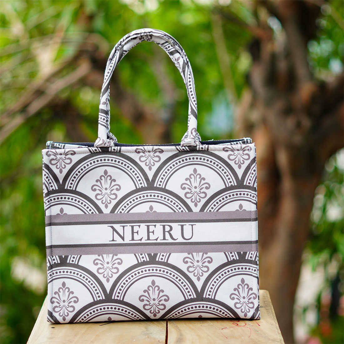 Customized Ethnic Motifs Printed Brown Handheld Box Bag