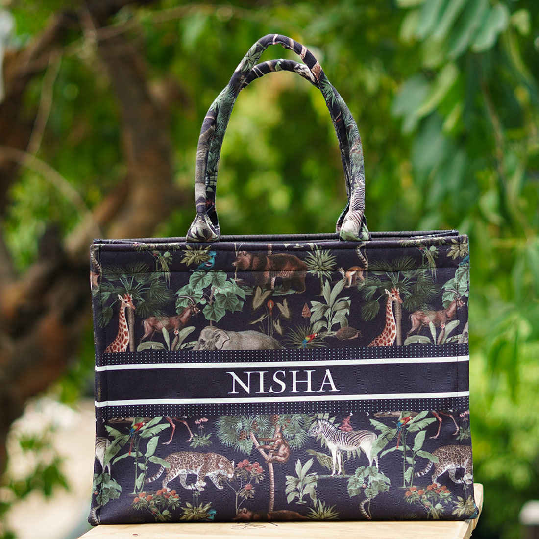 Customized Jungle Theme Box Tote Bag