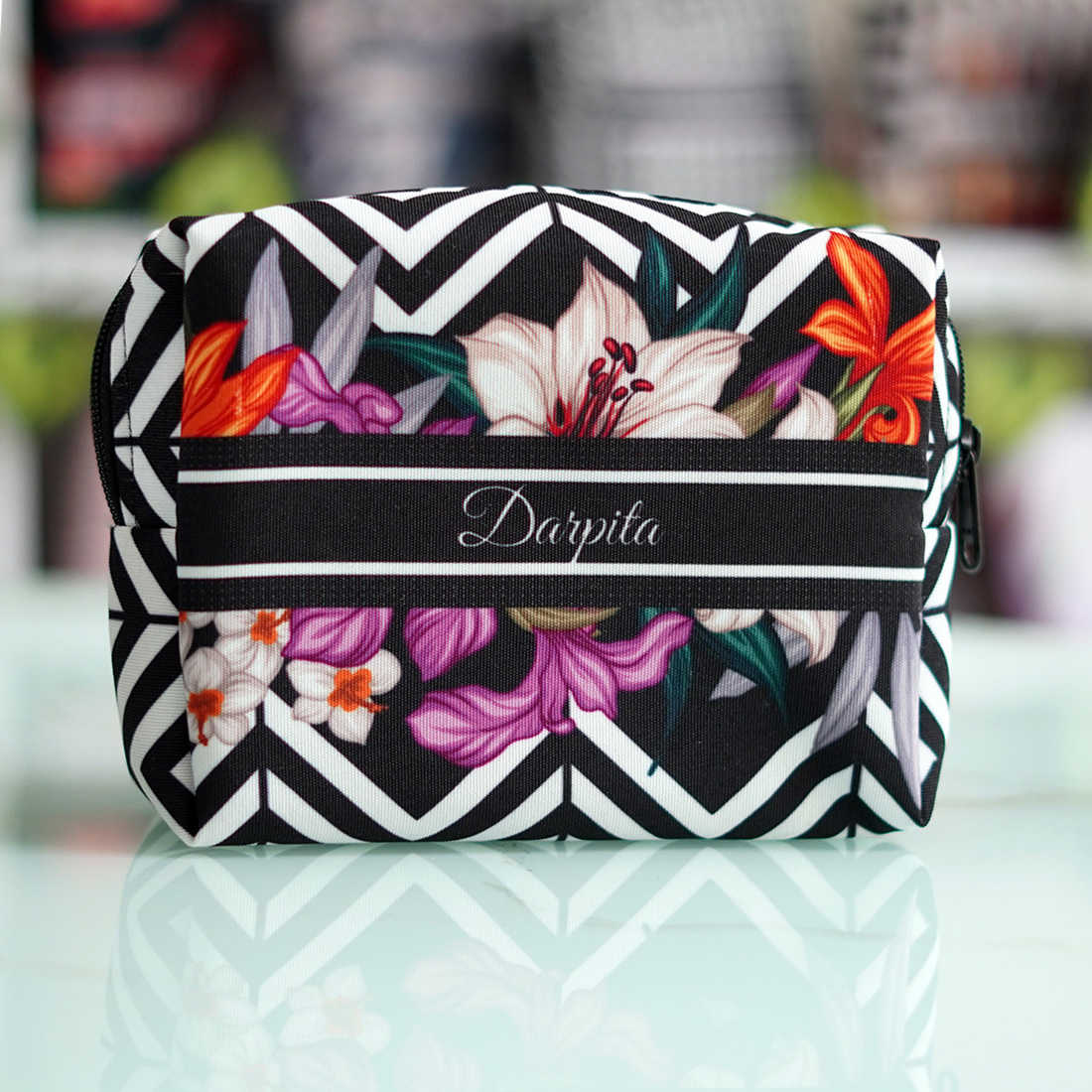Zigzag Floral Printed Box Pouch