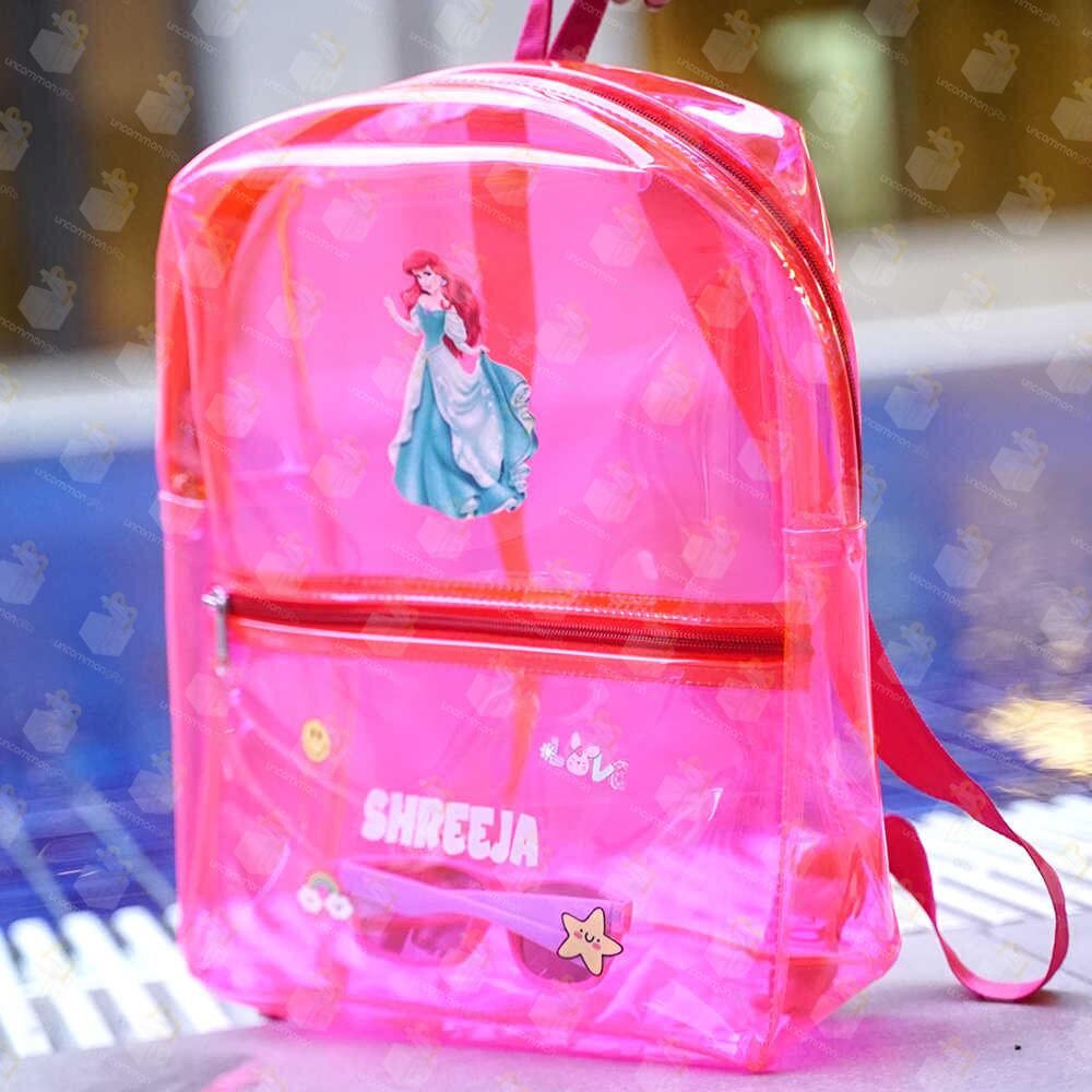 Personalised Kids Jelly Backpack & Pouch Combo Gift Set - Pink