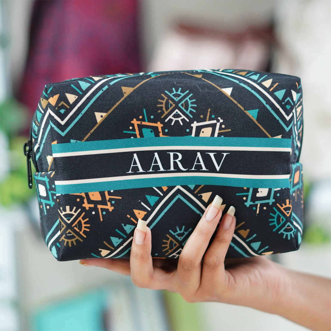 Personalised Black & Blue Box Pouch